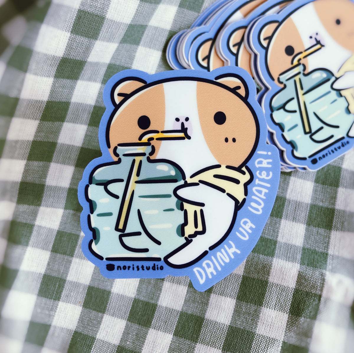 Bubu the Guinea pig Drink Your Water Vinyl Sticker | Noristudio