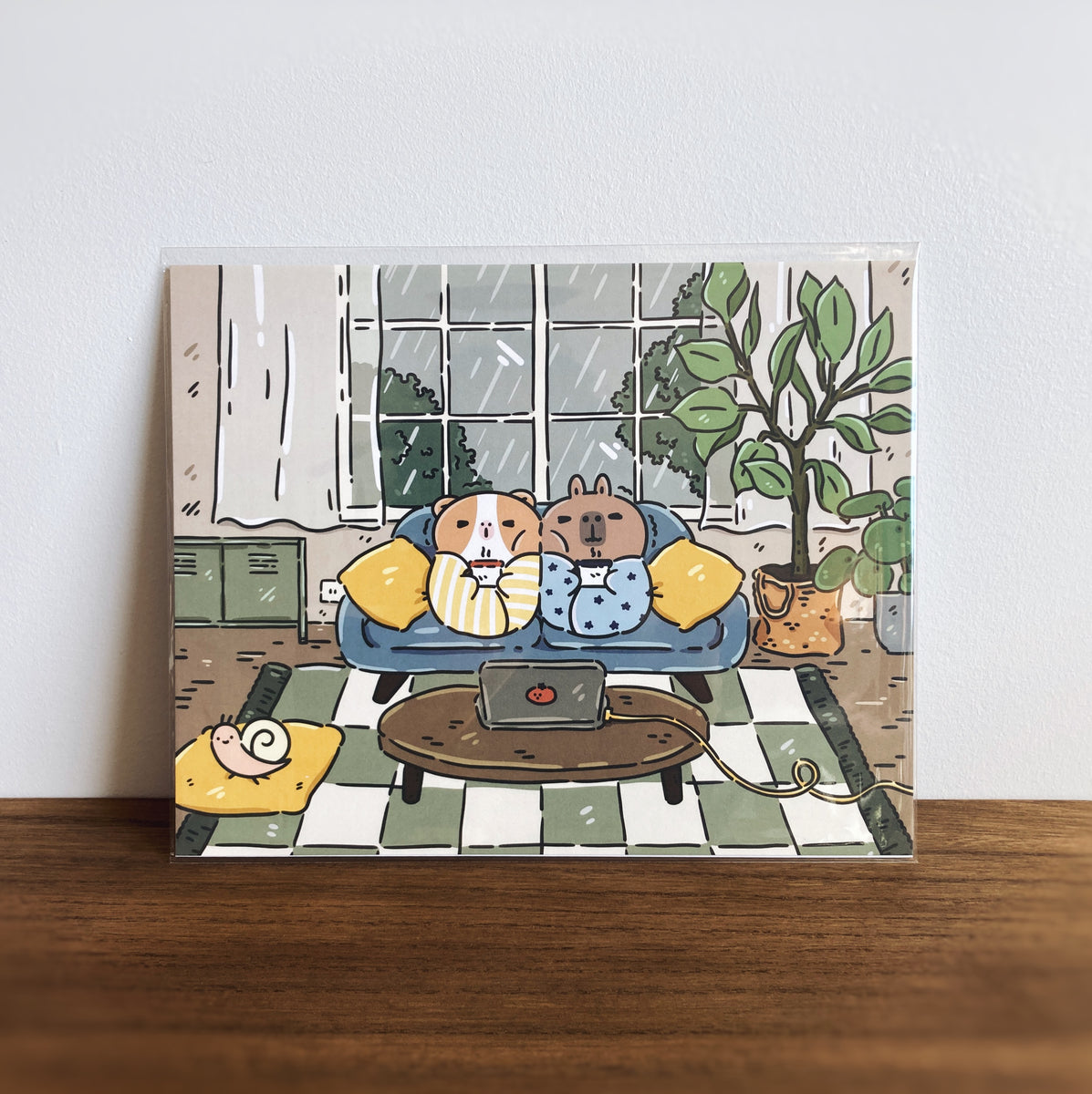 Bubu and Moonch Collection Art Print "Rainy Day", 10" x 8" | Noristudio