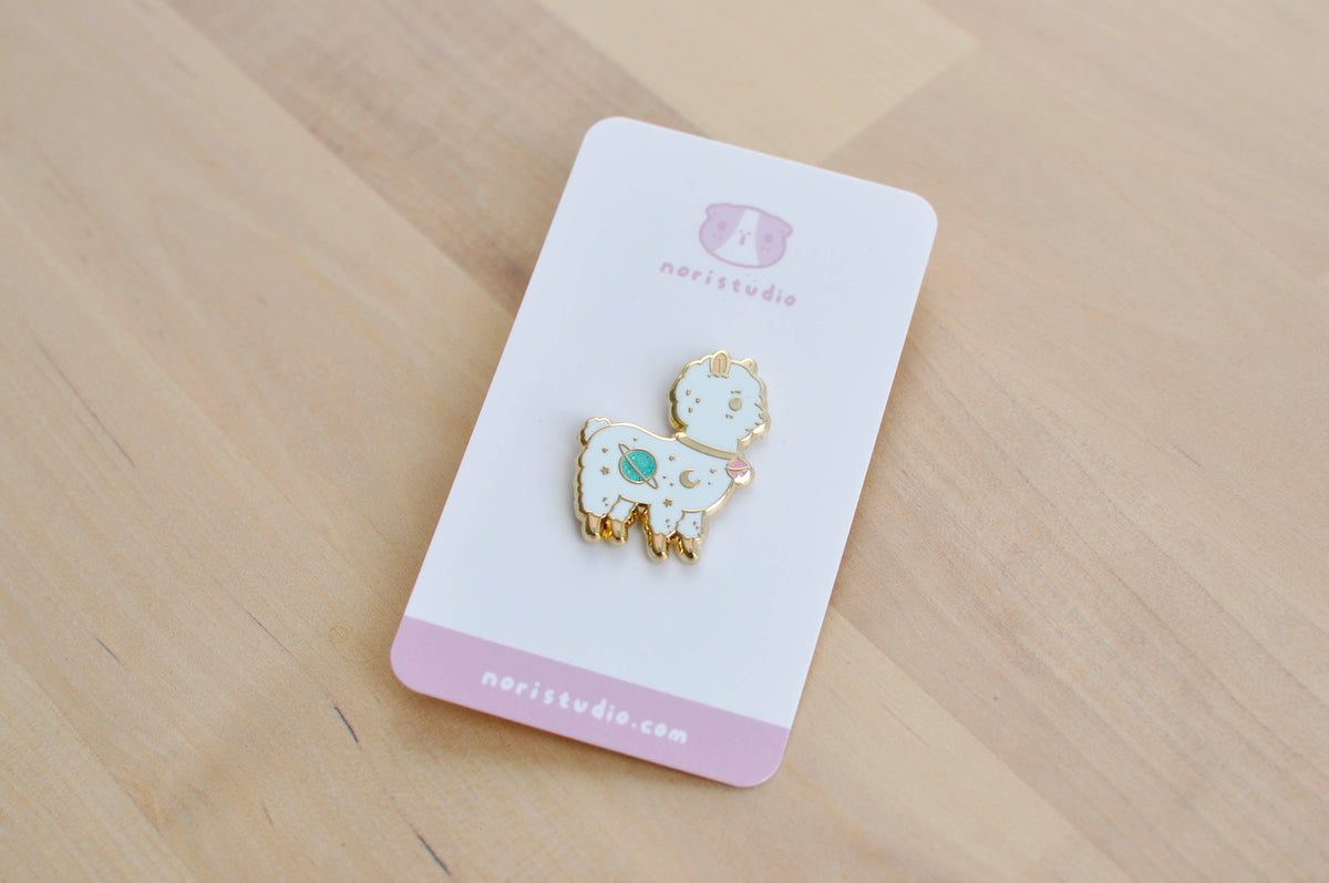 Galaxy Alpaca Enamel Pin, White with Glitter – Noristudio